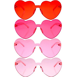 Gejoy 4 Pieces Heart Shaped Sunglasses for Women Men Christmas Valentine's Day Frameless Glasses()