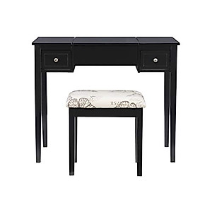 Linon Home Dcor Linon Black Butterfly Stool Vanity Set with Bench, 36"w x 18"d x 30"h,