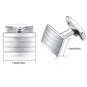 HONEY BEAR Rectangle Stripe Cufflinks for Mens Steel Wedding Gift Silver