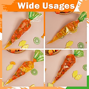 VEIREN 100 Pieces Cone Candy Bags Creative Carrot Shape Treat Bag with Twist Ties Cellophane Goody Cookies DIY Translucent Gift Storage Packaging Bag for Holiday Birthday Wedding Party Decor
