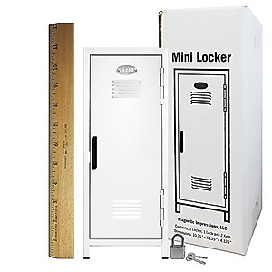 Mini Locker with Lock and Key White -10.75" Tall x 4.125" x 4.125"