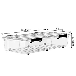 Cetomo Set of 50L*4 Under Bed Storage Container with Lids Storage Container With Durable Buckles Multipurpose Container Chest Wheeled With Lids (C0152*4)