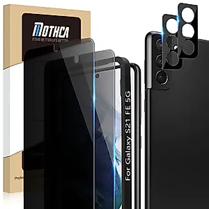 Mothca Anti-Spy Privacy Tempered PET Screen Protector for Samsung Galaxy S21 FE 5G, 2 Pack, Fingerprint ID Compatible, Easy Installation with Frame