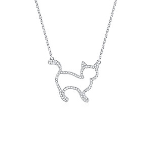 Sterling Silver Cat Necklace for Women, White Gold-Plated Cubic Zirconia Pendant Necklace, Silver Necklace for Women, Necklace for Teen Girls, Christmas Birthday Party Jewelry Gift for Women