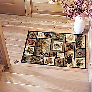 Northern Wildlife Multi-Color 2x3 Scatter Mat, Small Entry Area Rug for Farmhouse Cabin Lodge Indoor Entryway Hallway, Walkway, Kitchen or Foyer
