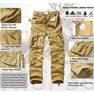 TRGPSG Men's Cargo Pants, Outdoor Tactical Camo Hiking Pants, Multi-Pocket Relaxed Fit Cotton Casual Work Pants 5334 Khaki 36