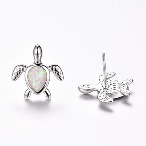 Vanessa Blue Opal Sea Turtle Earrings Birthstone Jewelry Birthday Christmas Stud Earrings Gifts for Her