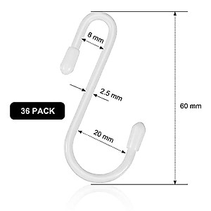 36 Pieces S Shaped Hooks Hanging Small S Hooks Hanger Vinyl Coated Closet S Hooks for Hanging Jeans Coat Towels Plants Jewelry Pot Pan Cups (White,2.4 Inch)