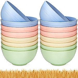 16 Pieces Unbreakable Cereal Bowls 24 Oz Wheat Straw Fiber Bowls Lightweight Cereal Bowls Set Dishwasher and Microwave Safe for Noodle Rice Soup Snack Condiment Side Dishes Ice Cream, 4 Colors