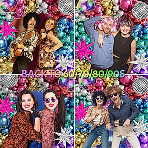 Chrome Balloon Garland Arch Kit 126Pcs Disco Party Decorations with Disco Ball Balloons and Explosion Star Foil Balloons for 80s 90s Disco Birthday Graduation Galaxy Prom Party Decoration