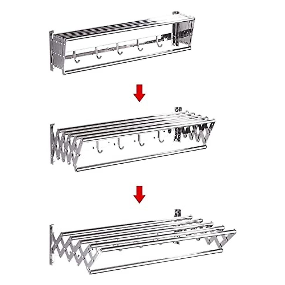 XMCX Accordion Wall Mounted Laundry Drying Rack Expandable Foldable Clothes Drying Rack Airer 304 Stainless Steel Dryer Collapsible Space Saver Easy Storage (Size : 50cm/19.7inch)