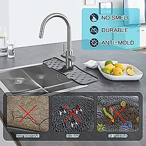 Faucet Handle Drip Catcher - Silicone Faucet Handle Drip Catcher Mat for Kitchen Sink,Silicone Faucet Mat Fit Most Faucets,Faucet Drying Mat for Kitchen & Bathroom Countertop Protect（Gray)