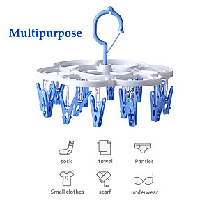 Clothespin Rack Laundry Drying Rack,Clothes Hangers with 16 Clips,Clip Hanger Drip Hanger for Drying Underwear,Baby Clothes,Socks,Bras,Towel,Pants,Hat,Scarf,Cloth Diapers,Gloves (Purple)