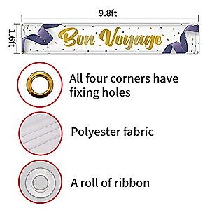 Bon Voyage Large Banner, Travel Theme Banner, Cruise Party Lawn Sign, Farewell Porch Sign, Adventure Awaits, Goodbye Retirement Party Decorations, Indoor Outdoor Backdrop 8.9 x 1.6 Feet