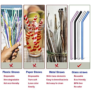 LIFEHIM Reusable Straws Glass Clear: 32 Pack Glass Straws Long Drinking Straws Bendy Wide Smoothie Straw Large Cocktail Straws for Drinks