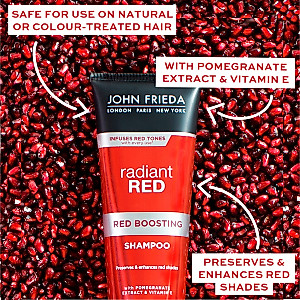 John Frieda Radiant Red Red Boosting Shampoo, Daily Shampoo, Helps Enhance Red Hair Shades, 8.3 Ounce, with Pomegranate and Vitamin E
