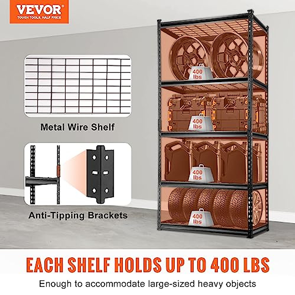 VEVOR Storage Shelving Unit, 5-Tier Adjustable, 2000 lbs Capacity, Heavy Duty Garage Shelves Metal Organizer Wire Rack, Black, 36" L x 16" W x 72" H for Kitchen Pantry Basement Bathroom Laundry Closet