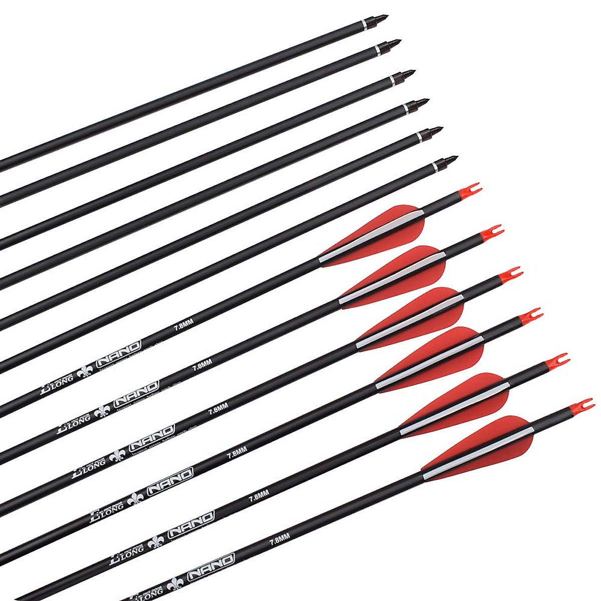 YLSIO Archery Carbon Arrow Hunting Target Practice Arrows 28 Inch with Removable Tips for Compound & Recurve Bow Spine 500 12PCS