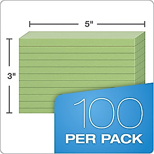 Oxford Ruled Color Index Cards, 3" x 5", Green, 100 Per Pack (7321 GRE)