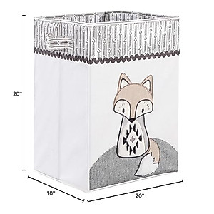 Levtex Baby - Bailey Nursery Hamper - Appliqued and Embroidered Fox - White Canvas with RIC Rac and Arrow Trim - Nursery Accessories - Size: 20x20x18in.