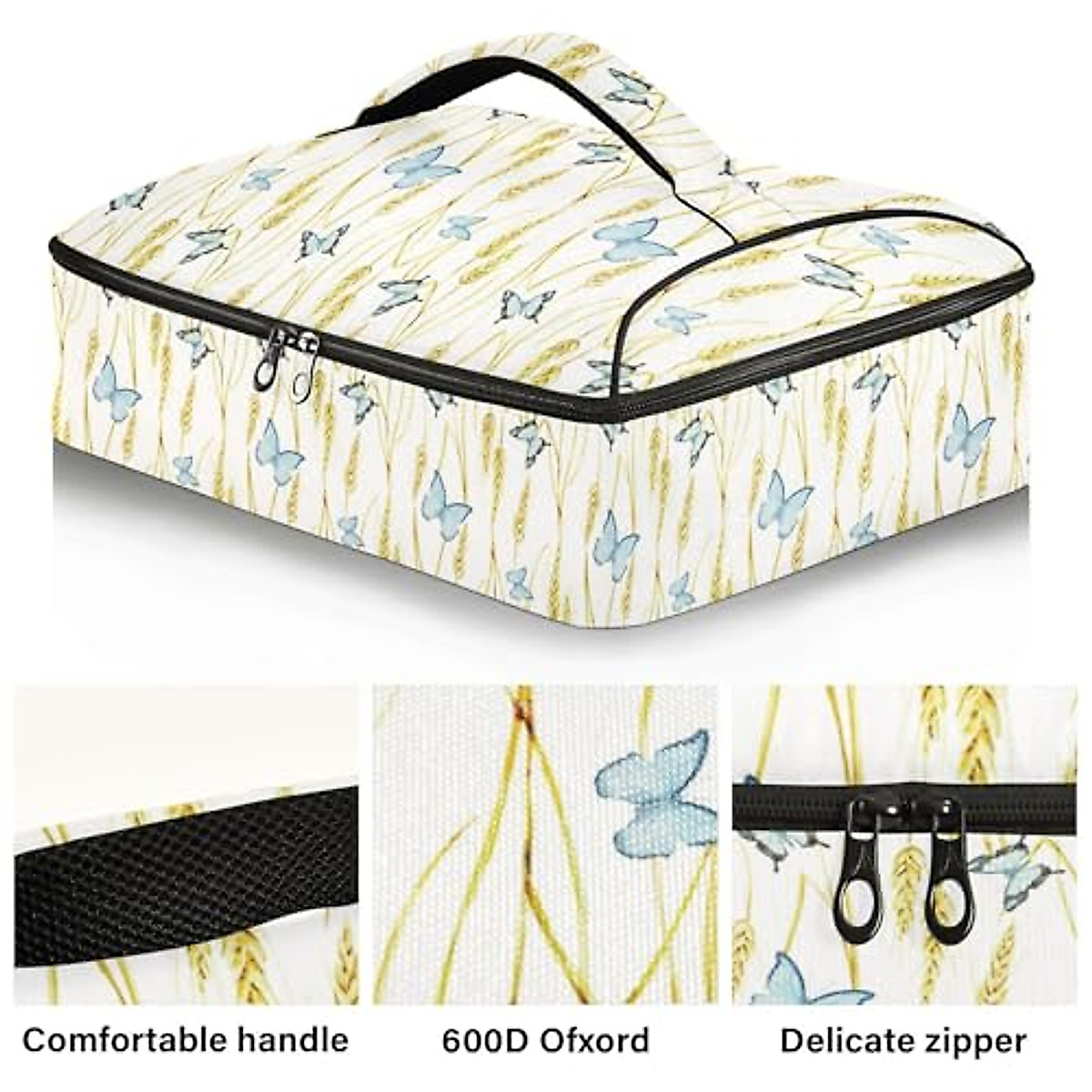Kcldeci Insulated Thermal Food Carrier Insulated Casserole Carrier for Hot or Cold Food,Watercolor Butterfly Insulated Tote Bag for Potluck Cookouts Parties Picnic,Lasagna Lugger