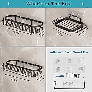 Dabuda 3 Pack Shower Caddy Bathroom Organizer with Hooks,Rustproof Wall Mount Shower Shelves with Soap Holder,No Drilling Stainless Steel Self-Adhesive Shower Storage Organizer for Bathroom