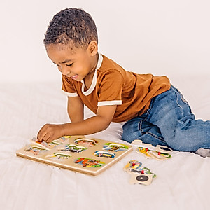 Melissa & Doug Farm Sound Puzzle - Wooden Peg Puzzle With Sound Effects (9 pcs)