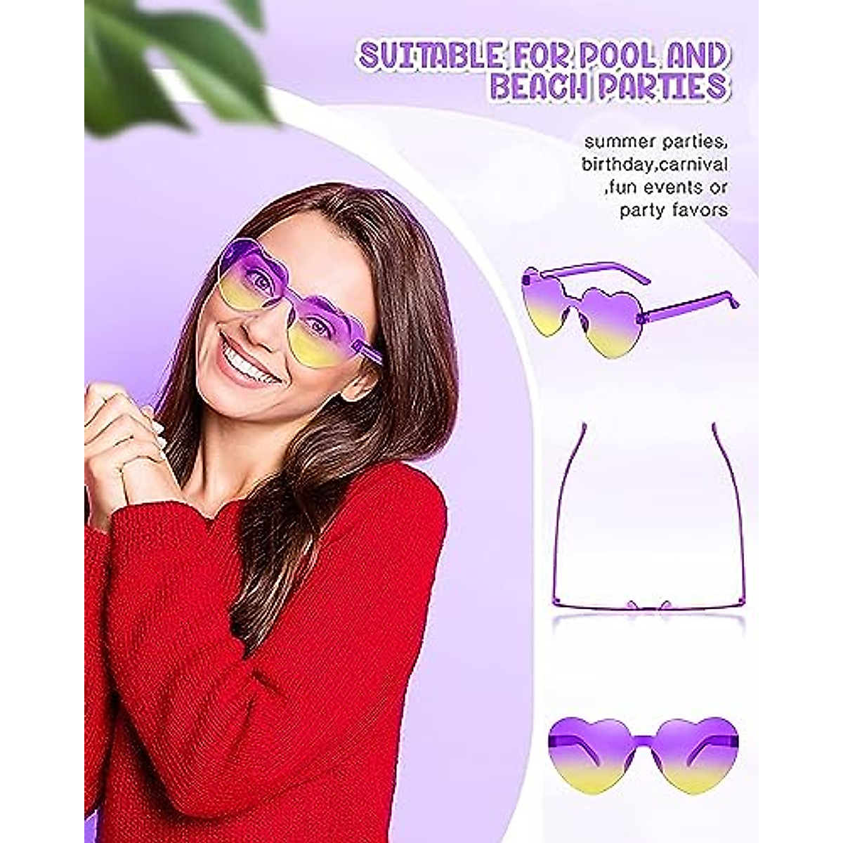 JDHXBMW Heart Sunglasses for Women 4Pairs Heart Shaped Sunglasses Rimless Fun Heart Glasses for Adult Party Favors