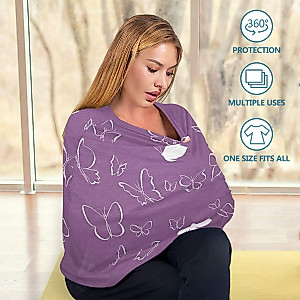 Nursing Cover Breastfeeding Scarf Silhouettes Butterflies - Baby Car Seat Covers, Stroller Cover, Carseat Canopy (801i)