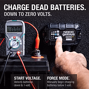 NOCO Genius GEN5X1, 1-Bank, 5A (5A/Bank) Smart Marine Battery Charger, 12V Waterproof Onboard Boat Charger, Maintainer and Desulfator for AGM, Lithium (LiFePO4) and Deep-Cycle Batteries