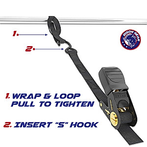 Ratchet Tie Down Straps 20ft 4 Pack by Bison Gear® UV Resistant 2200lb Heavy Duty Cargo Straps with Ergonomic Rubber Grips & Coated Deep S Hooks - Safety Standards Certified (Black)