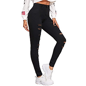 SweatyRocks Women's Hight Waisted Stretch Ripped Skinny Jeans Distressed Denim Pants Black-5 S