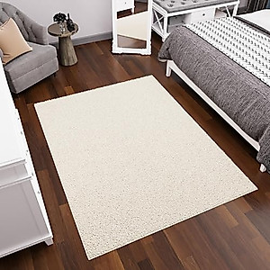 Ottomanson Indoor Solid Shag Design Rubber Back 5x7 Soft Pile Shag Area Rug for Bedroom, Living Room, Dining Room, Office, 5' x 7', Cream
