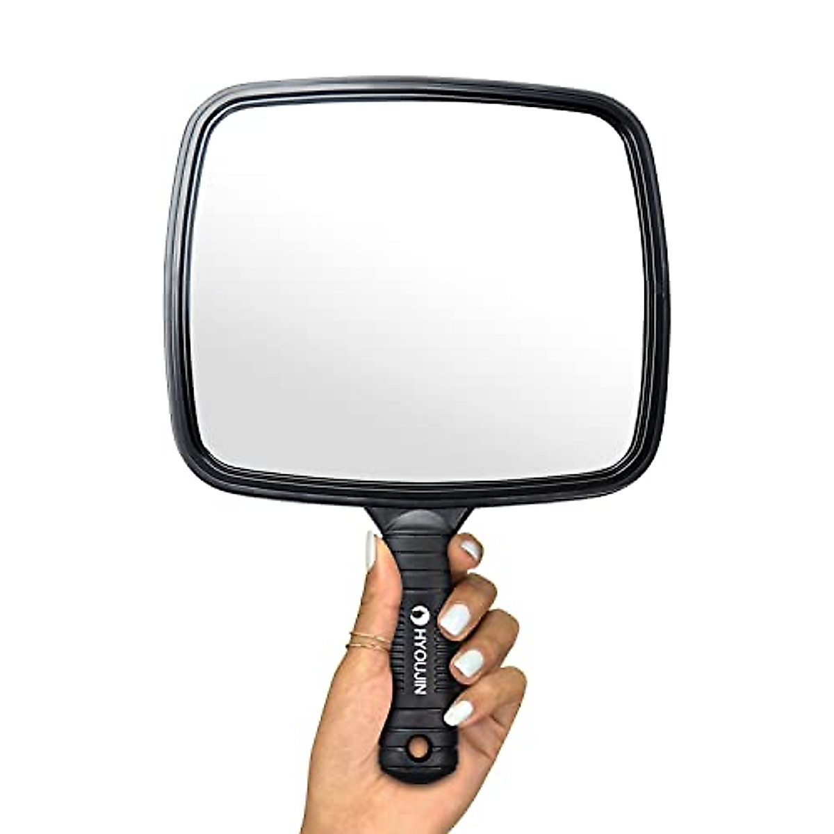 HYOUJIN Hand Mirror Handheld Mirror Hand Held Mirror Big Mirrors(7.9" x 12.2") Portable Hand Mirrors with Handle for Barber,Shower,Haircut, Hairdressers,Salon for Women Men Black
