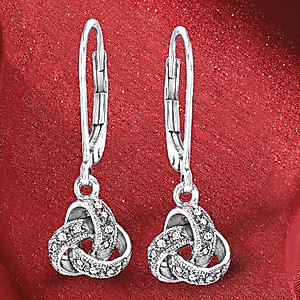 Ross-Simons Diamond-Accented Love Knot Drop Earrings in Sterling Silver