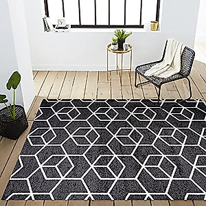 JONATHAN Y SEU101A-8 Tumbling Blocks Modern Geometric Indoor Area-Rug Contemporary Casual Easy-Cleaning Bedroom Kitchen Living Room Non Shedding, 8 X 10, Black/White