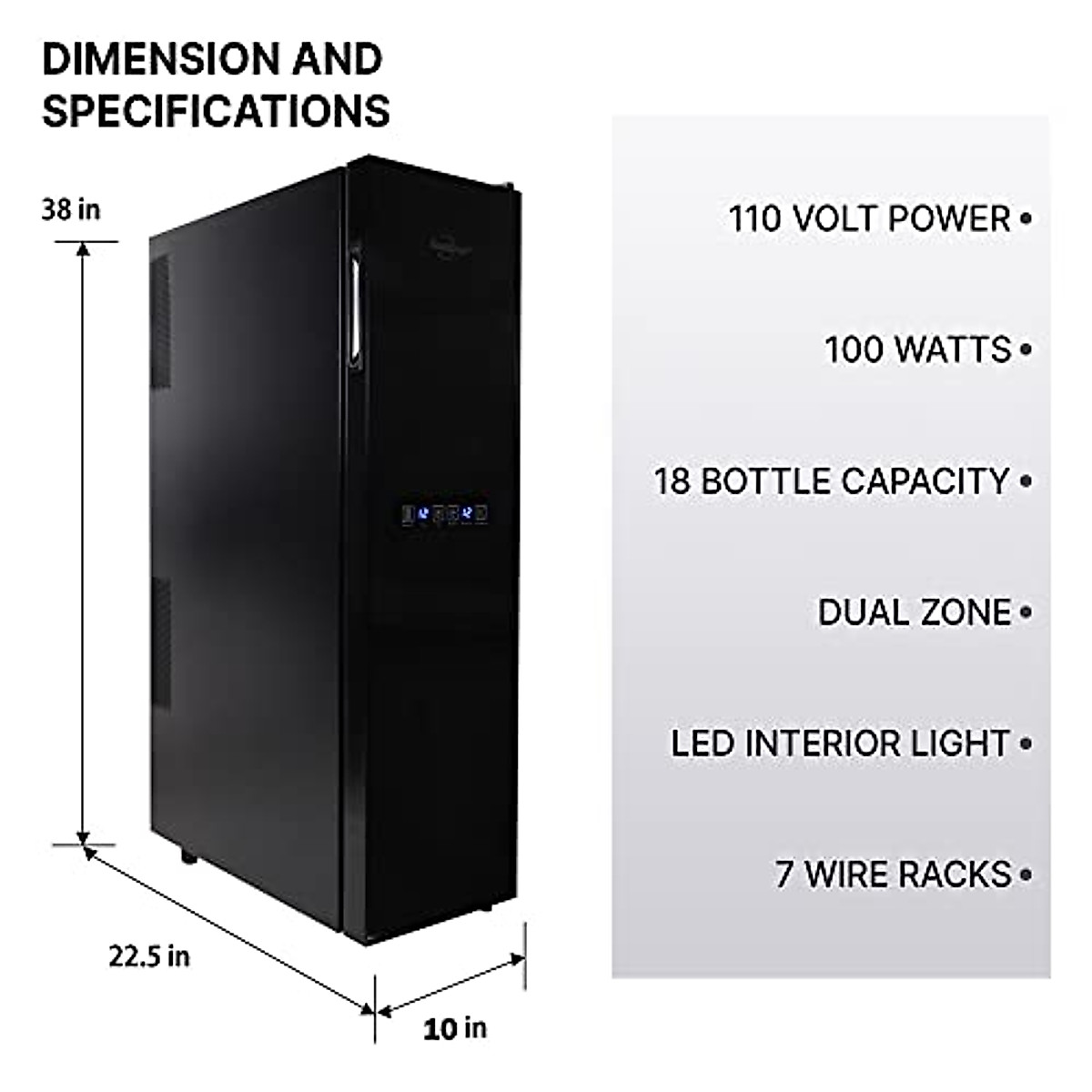 Koolatron 18 Bottle Slim Dual Zone Wine Cooler, Black Thermoelectric Wine Fridge, 1.9 cu. Ft (53L) Freestanding Wine Cellar, Red, White, Sparkling Wine Storage for Home Bar, Kitchen, Apartment, Condo