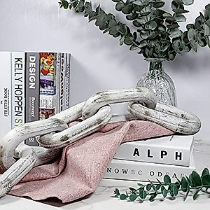 Sivya Decorative Wood Chain Link Decor, Rustic Wood Link Farmhouse Decor for Farmhouse Tiered Tray Farmhouse Wall Decor (Whitewash, 21.65in/Chain)