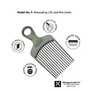 Chicago Comb Model 7 Carbon Fiber Pick Comb, for Long Thick Curly & Afro Hair Styles, Black Color, 6 inches (15 cm)