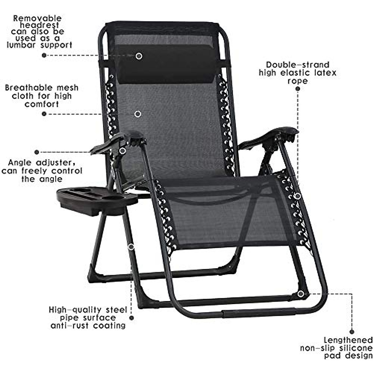 Oversized Zero Gravity Chair, 420 lbs Weight Capacity Patio Lounge Chair XL Folding Outdoor Indoor Adjustable Recliner Chair with Cup Holder Tray and Pillows for Pool, Beach, Lawn, Deck, Yard, Camping