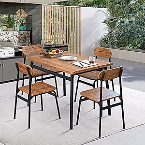 Lamerge 5-Piece Dining Table Set, Kitchen Table Set for 4, Industrial Dining Table and Chairs Set with Metal Frame, Kitchen Table and Elliptic Curve Chairs for Small Space, Homeoffice, Breakfast Nook