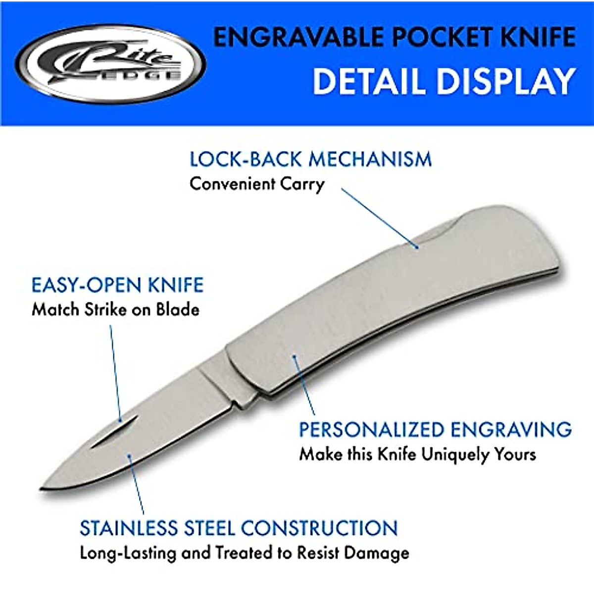 Rite Edge 2.5” Small Flat Engravable Silver Folding EDC Gift Lock Back Pocket Knife