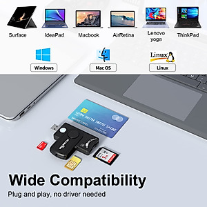 USB Multi Card Reader, 4 in 1 Memory Card Reader for SD SDXC SDHC Micro SD Micro SDXC Micro SDHC MS MMC UHS-1 SIM, DOD Military USB CAC Card Reader, CAC Reader for Mac OS, Windows, Linux