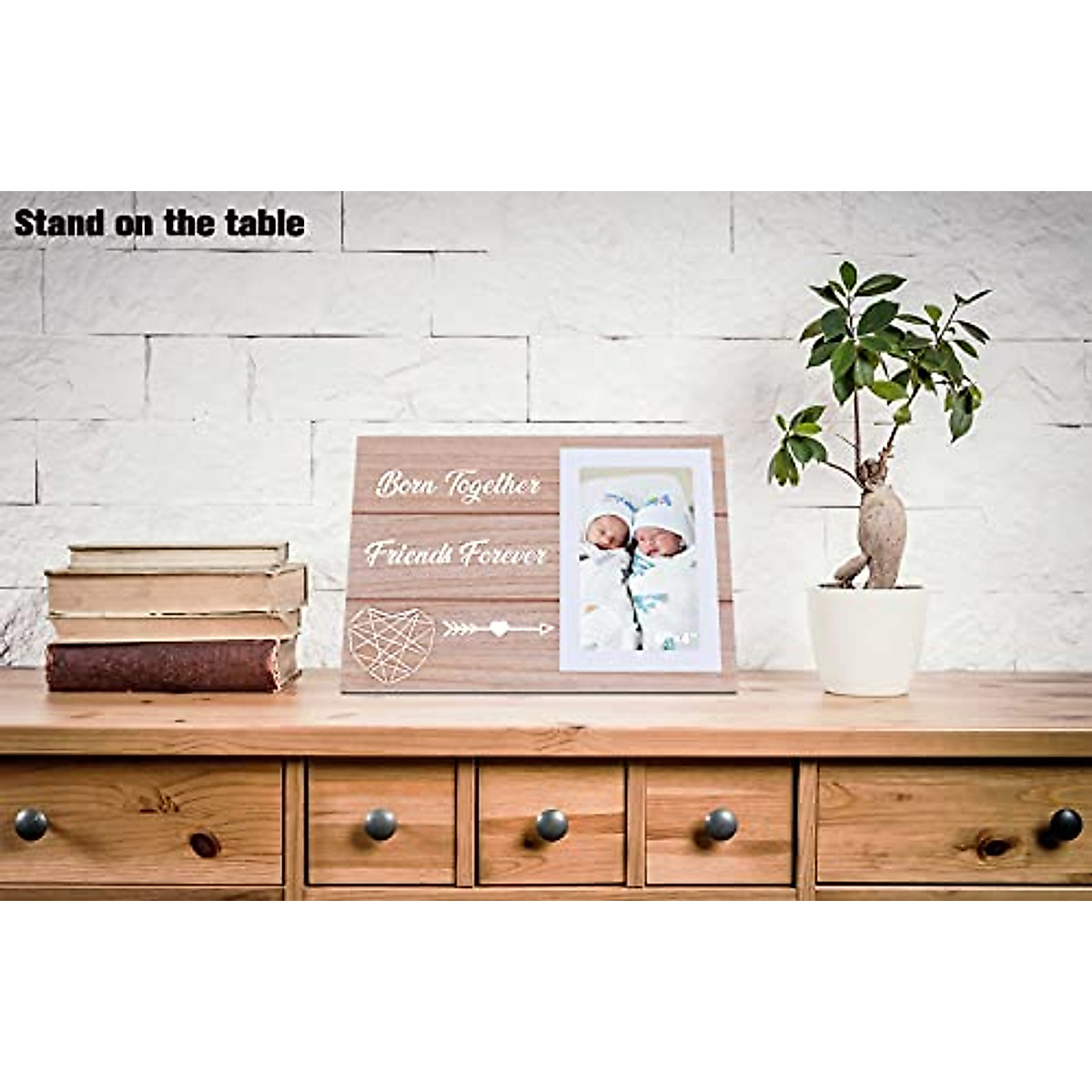 Twin Baby Picture Frame Gift for New Mom Dad Couple - Photo Frame Gift for Dad Mom Of Twins - Born Together Friends Forever - Twins Baby Gift for Mother Father