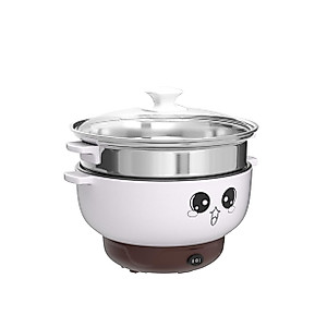 4-IN-1 Multifunction Electric Cooker Skillet Grill Pot Wok Electric Hot Pot for Noodles Cook Rice Fried Stew Soup Steamed Fish Boiled Egg Small Non-stick (2.3L, with Lid and Steamer)
