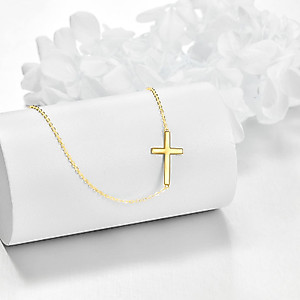 KECHO 14k Real Gold Sideways Cross Necklace Christian Jewelry for Women