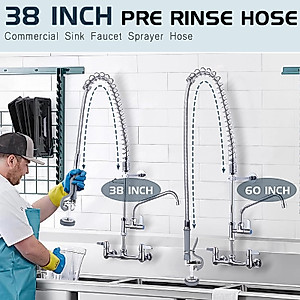 Spray Valve with 38” Commercial Sink Sprayer Hose and Pre Rinse Hose Spring, Pre Rinse Sprayer with Flexible Stainless Steel Hose & Spring Assembly for Commercial Kitchen Faucets (Grey)