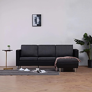 vidaXL Sofa, Sectional Sofa Couch with Cushions, Upholstered 3 Seater Sofa for Home Living Room Bedroom, Modern Style, Black Faux Leather