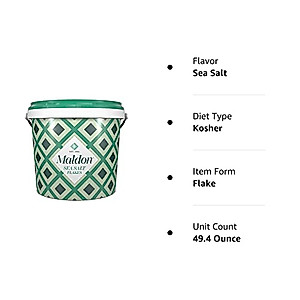 Maldon Salt, Sea Salt Flakes, 3.1 lb, Bulk Tub, Kosher, Natural, Handcrafted, Gourmet, Pyramid Crystals