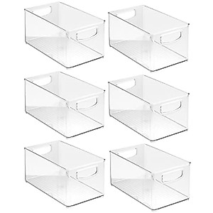 Upgraded 6 x Clear Organizer Storage Bin with Handle Compatible with Kitchen I Best Compatible with Refrigerators, Cabinets & Food Pantry - 10" x 5" x 6"